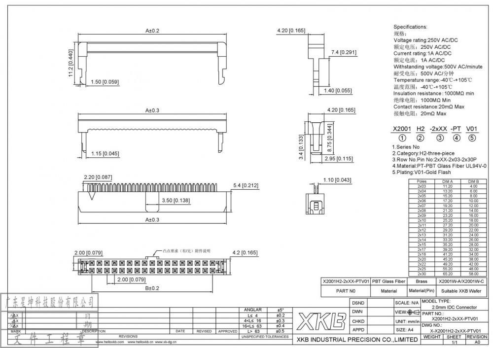 X2001H2-2x04-PTV01 technical document page