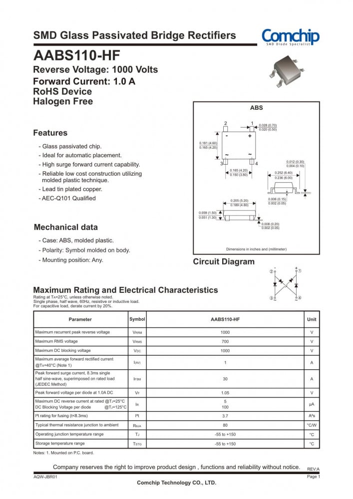 AABS110-HF datasheet page 1
