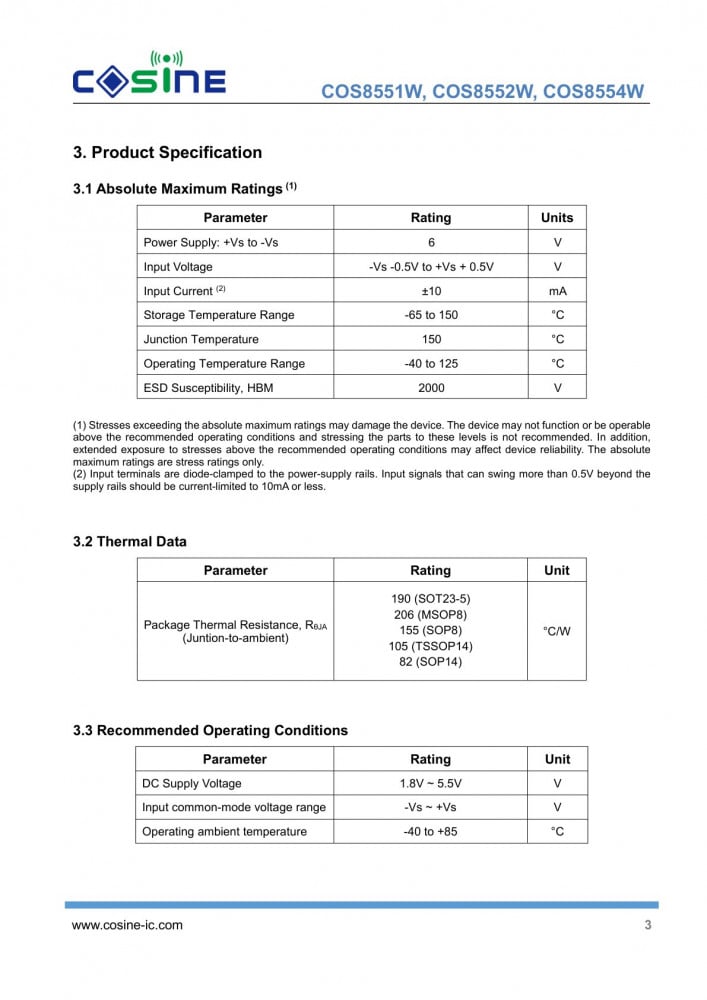 COS8552W datasheet page 3