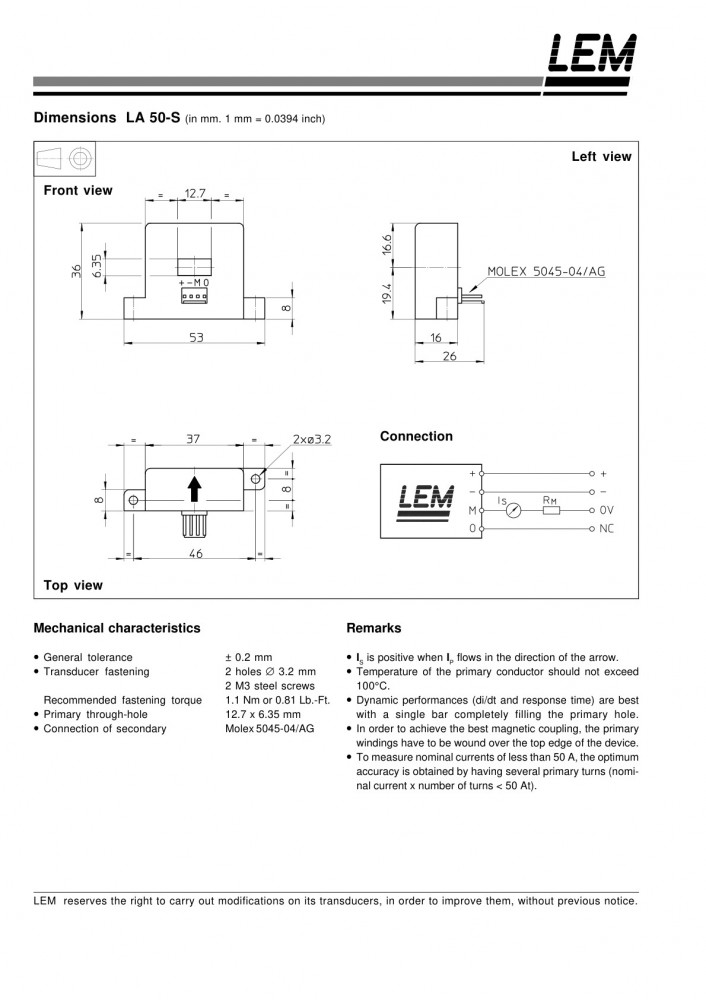 LEM LA 50-S datasheet page 2