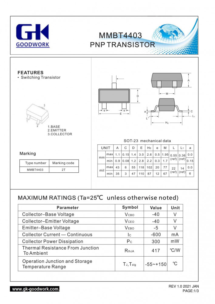 GOODWORK MMBT4403 datasheet page 1