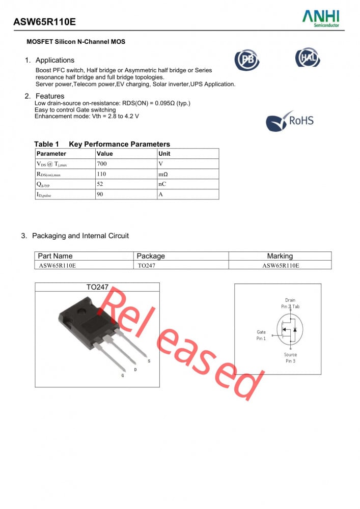 ASW65R110E datasheet page 1