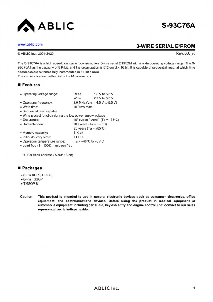 S-93C76A datasheet page 1
