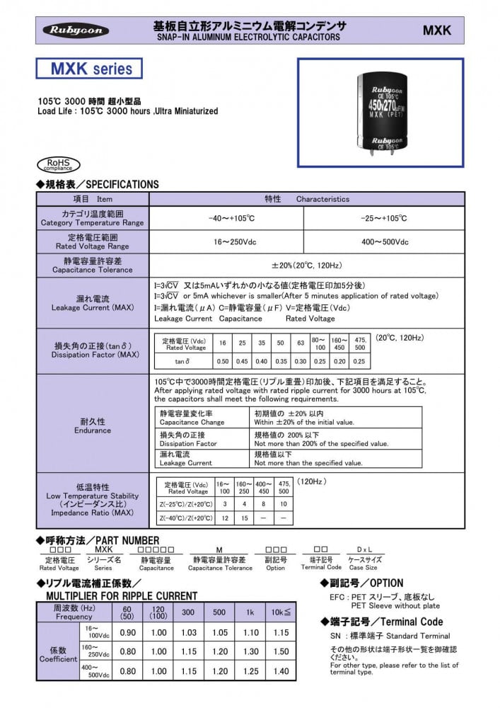 Rubycon MXK datasheet page 1