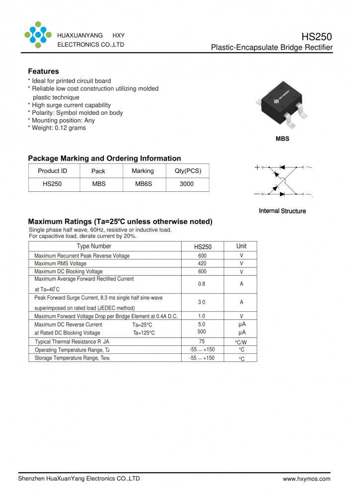 HS250 datasheet page 1