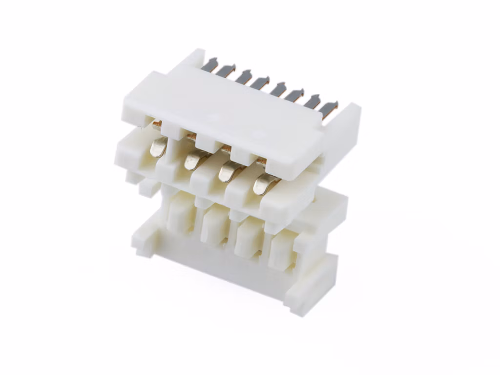 Appli-Mate RAST 2.5 Female Connector, 2.50mm Pitch, 4 Circuits, All Position Keys, Open Endwalls, Polarizing Rib Between Circuits 1 & 2 for sale