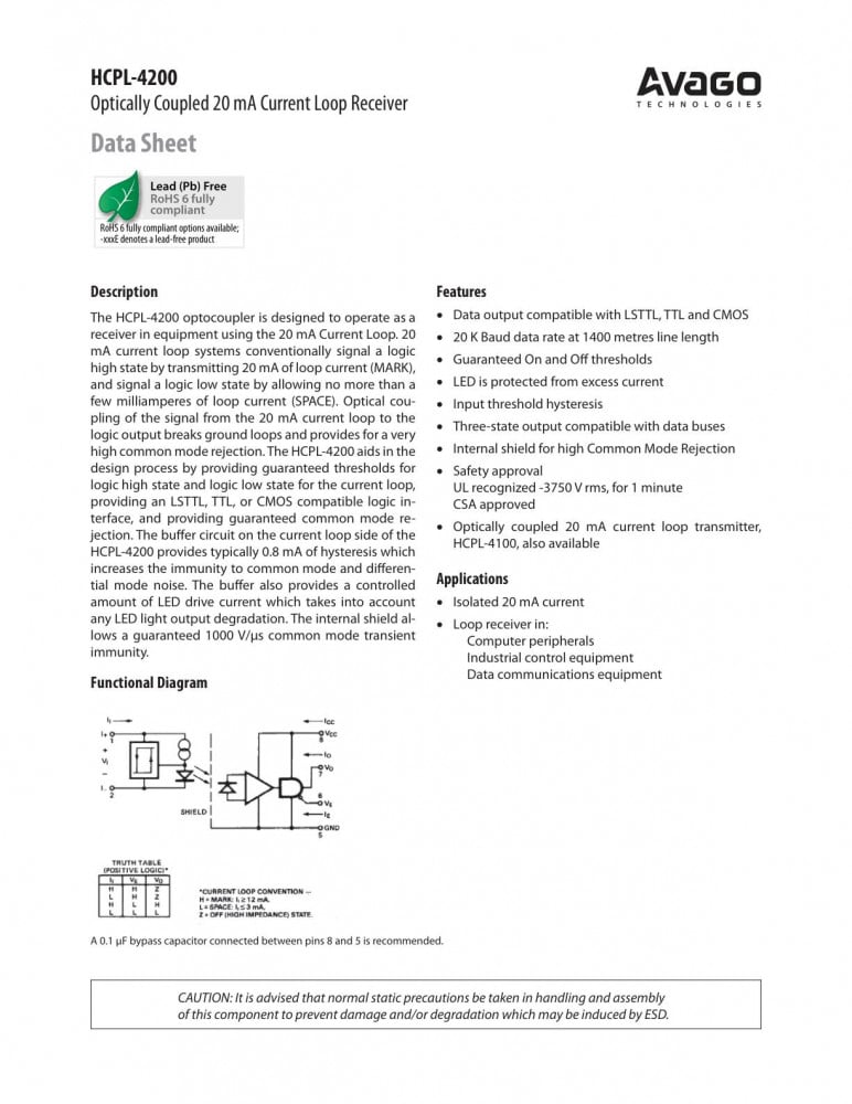 HCPL-4200 datasheet page 1