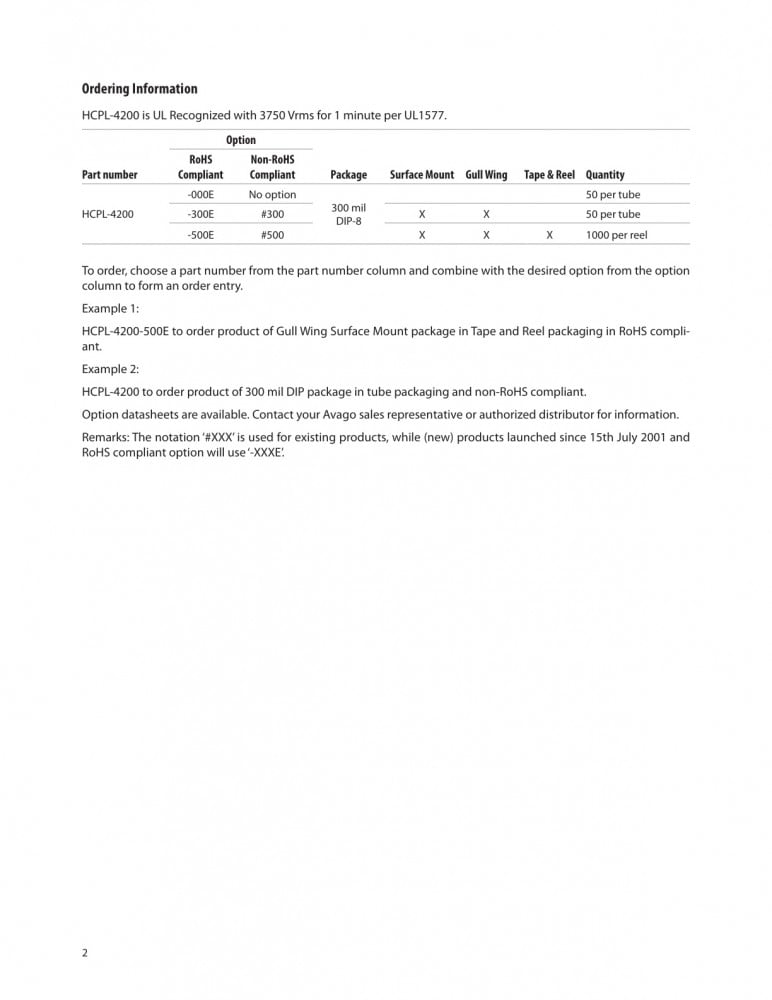 HCPL-4200 datasheet page 2