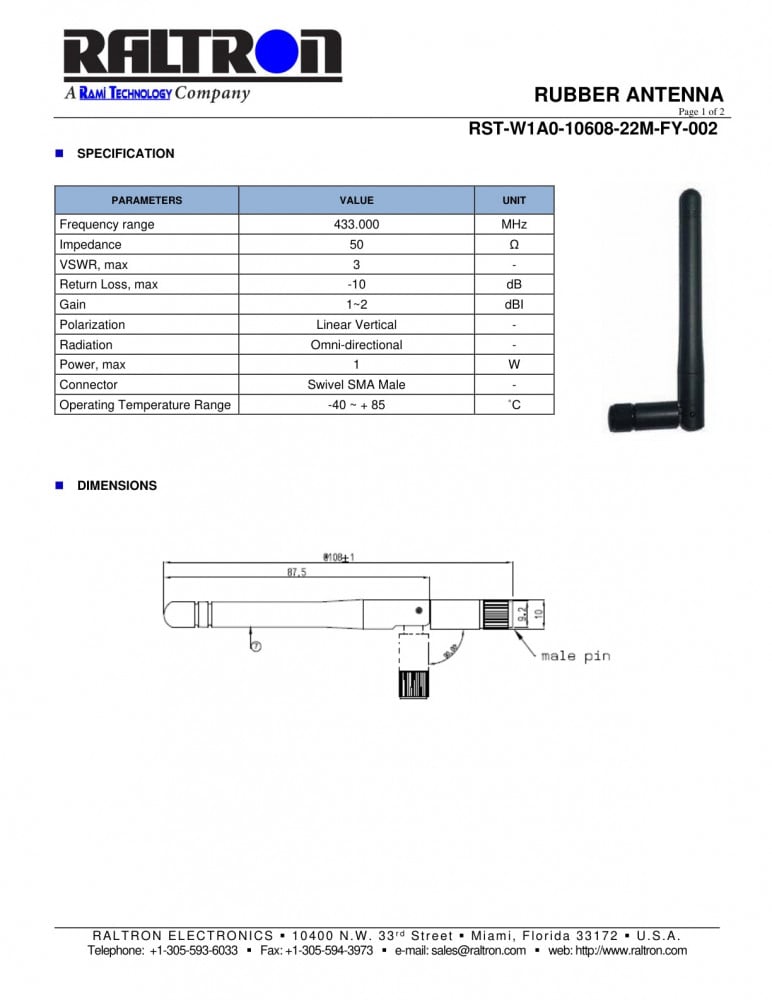 Raltron RST-W1A0-10608-22M-FY-002 datasheet page 1