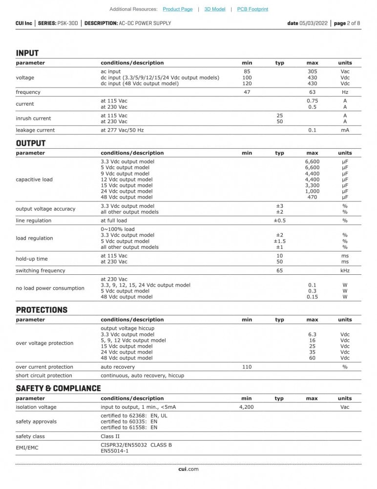 CUI PSK-30D datasheet page 2