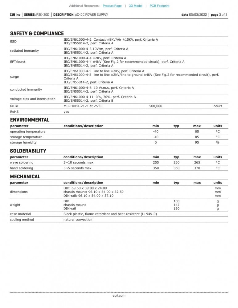 CUI PSK-30D datasheet page 3