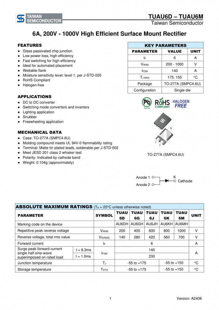 TUAU6G datasheet page 1