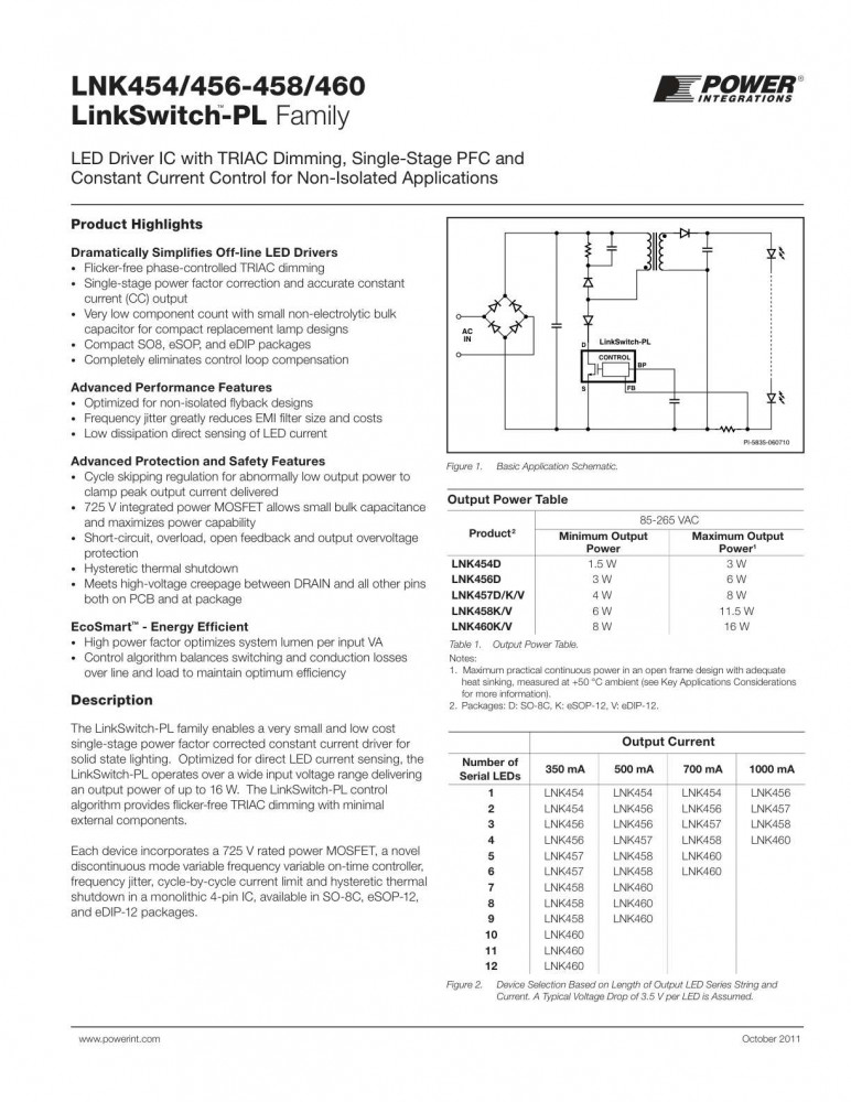 LNK457VG technical document page 1