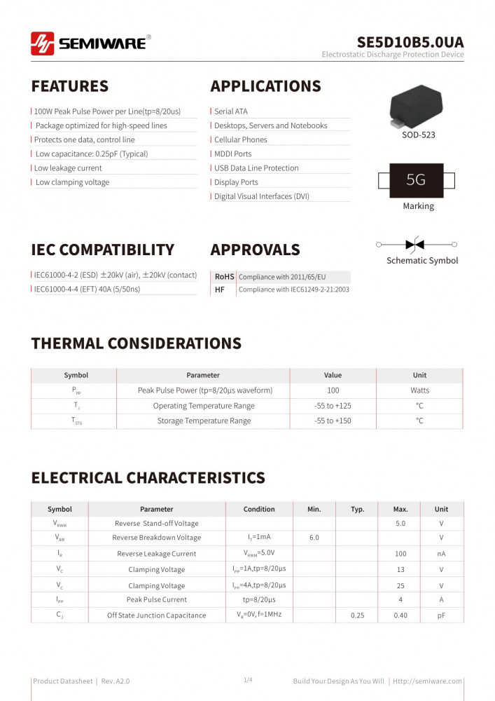 SE5D10B5.0UA datasheet page 1