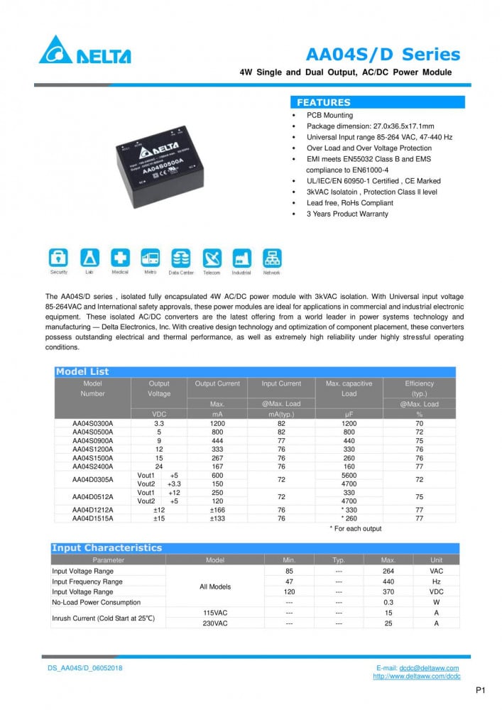 AA04D0305A datasheet page 1