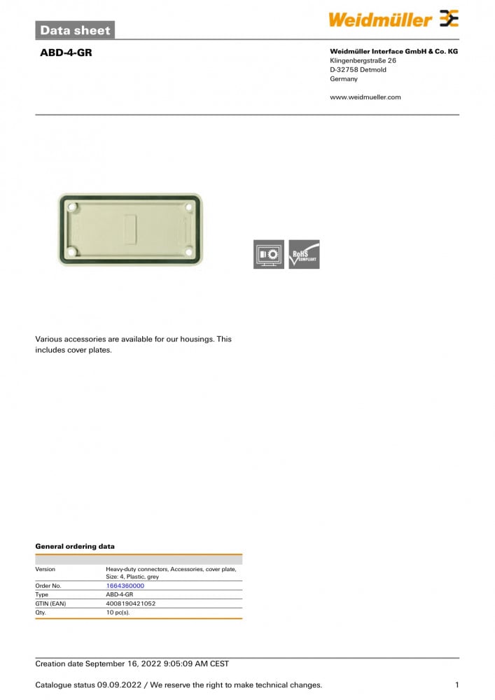 WEIDMULLER ABD-4-GR product documentation page 1