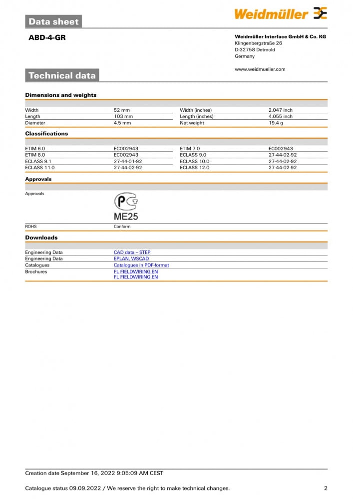 WEIDMULLER ABD-4-GR product documentation page 2