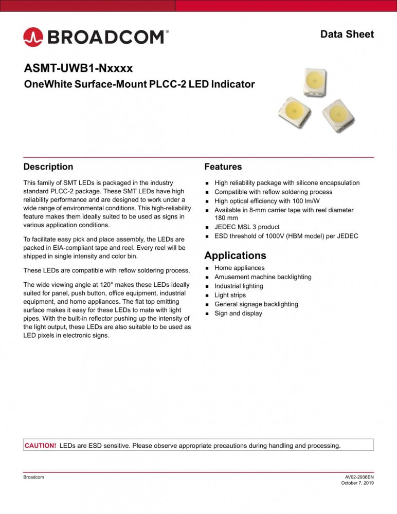 ASMT-UWB1-NX3G2 datasheet page 1