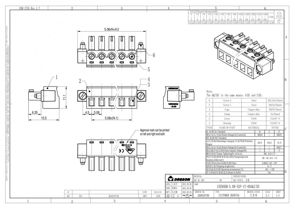 DEGSON 15EDGKM-5.08-02P-14-00A(H) technical document preview