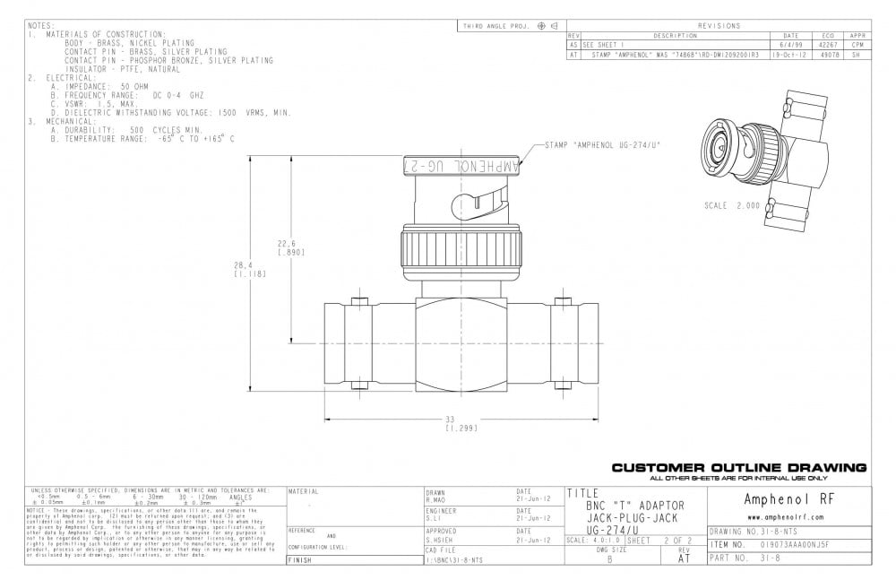 Amphenol 31-8 technical drawing preview