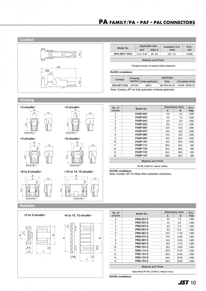 JST PA family datasheet page 10