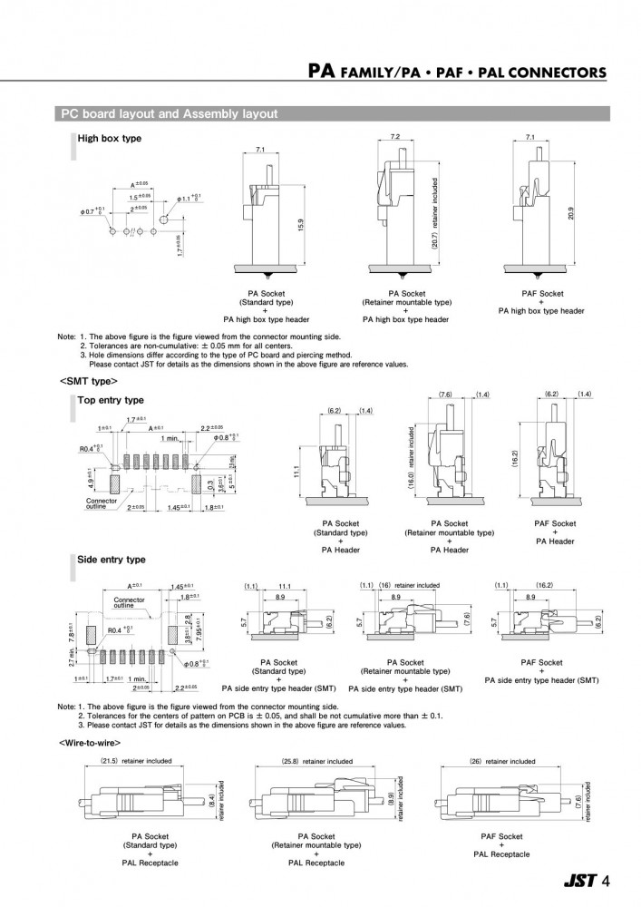 JST PA family datasheet page 4