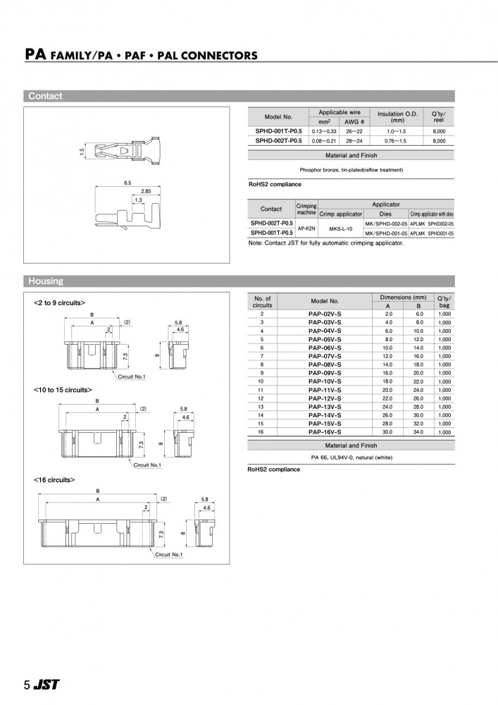 JST PA family datasheet page 5