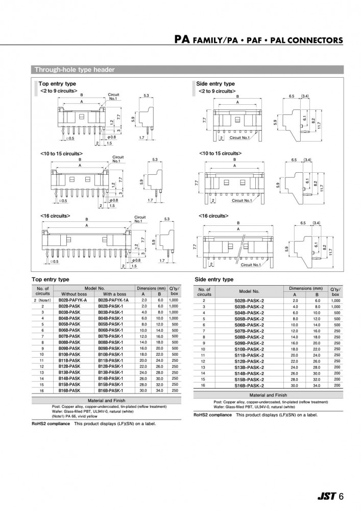 JST PA family datasheet page 6