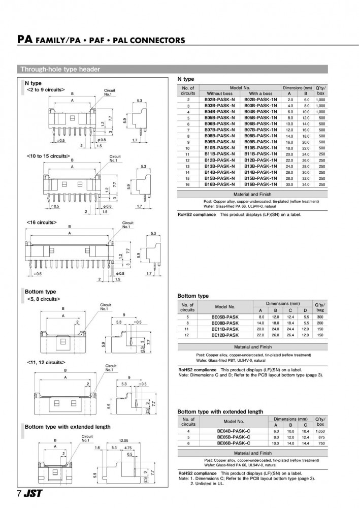 JST PA family datasheet page 7