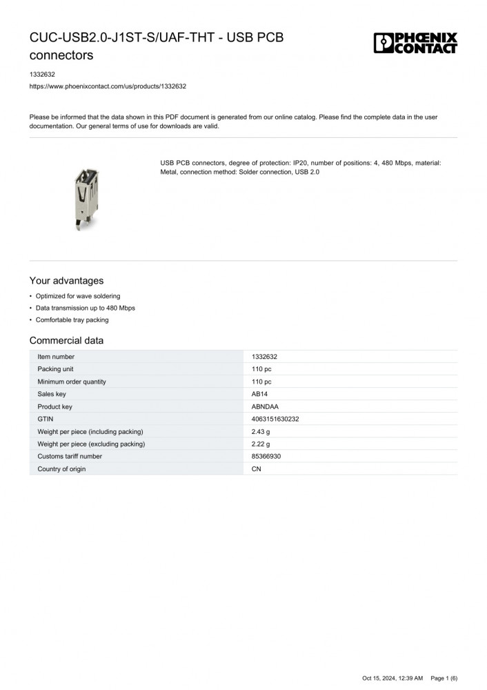 Phoenix Contact 1332632 technical document page 1