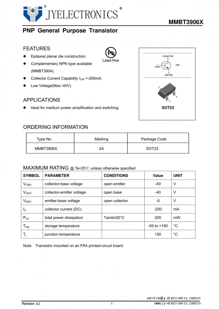 MMBT3906X datasheet page 1