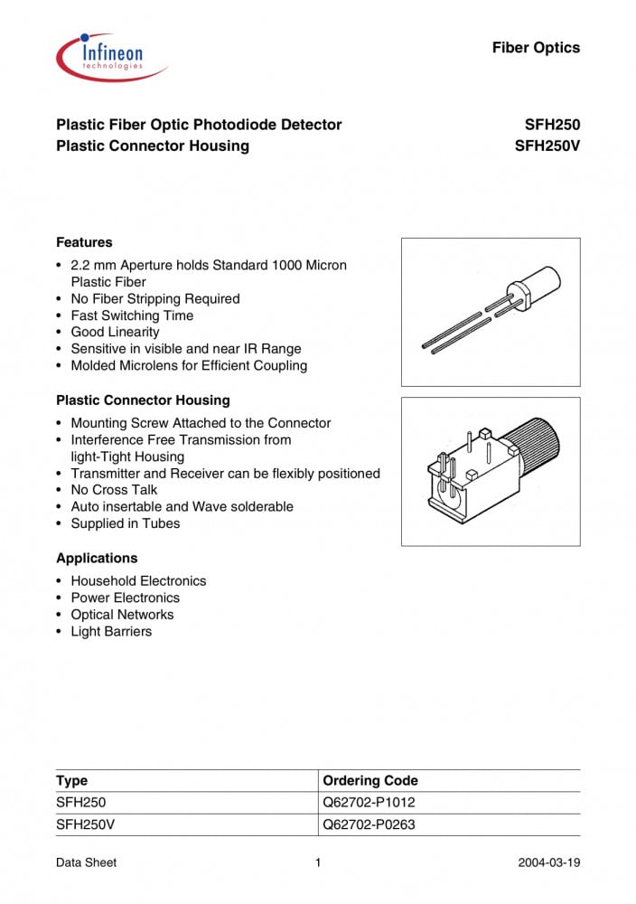 SFH250V datasheet page 1