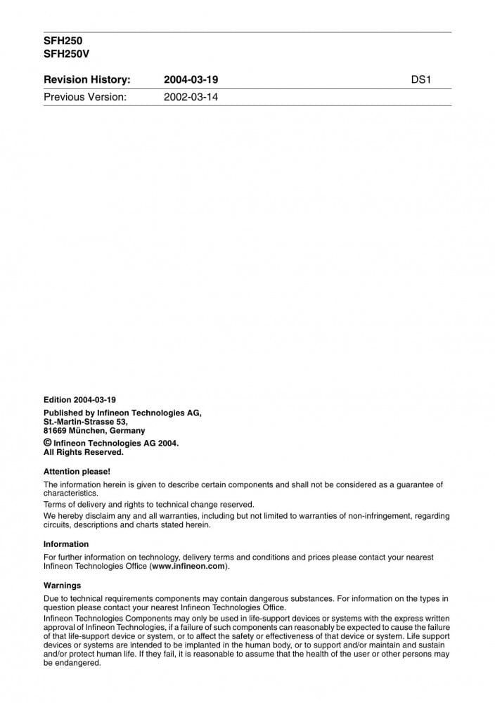 SFH250V datasheet page 6