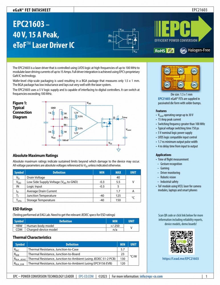 EPC21603 datasheet page 1