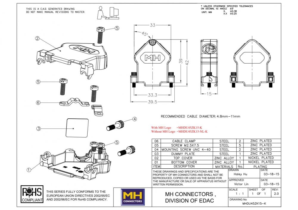MHDU45ZK15-K technical drawing page 1