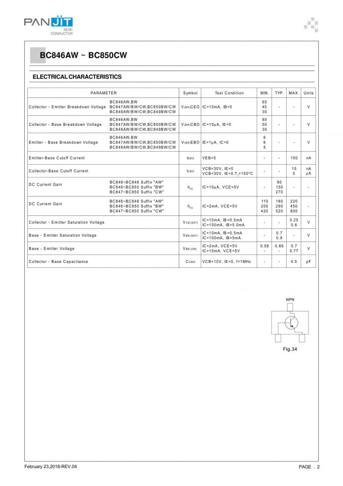 PANJIT BC850BW datasheet page 2