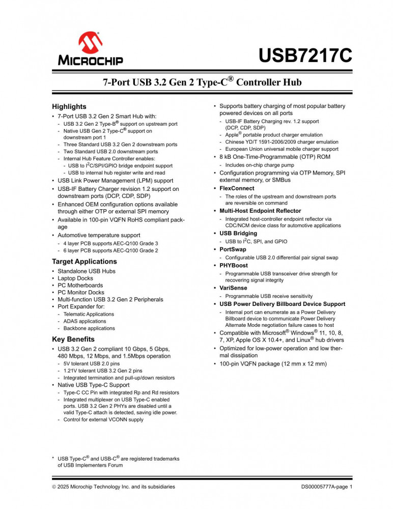 USB7217C datasheet preview, page 1