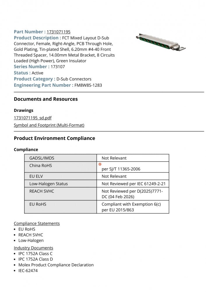 MOLEX 1731071195 drawing preview, page 1