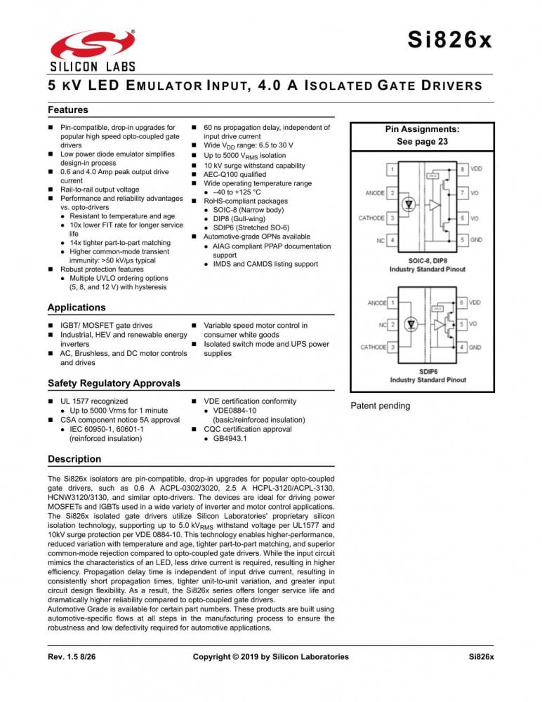 SI826x technical document page 1