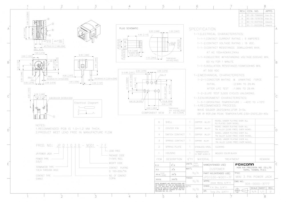 FOXCONN JPD1030-M301-7F product drawing