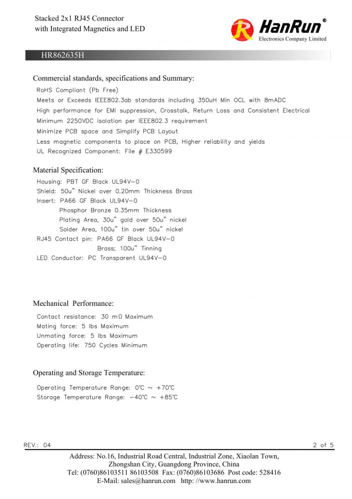 HR862635H datasheet page 2