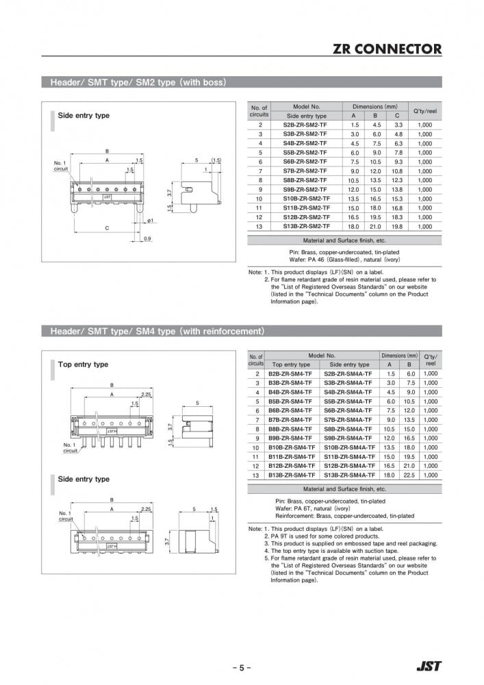 JST ZR connector technical document page 5
