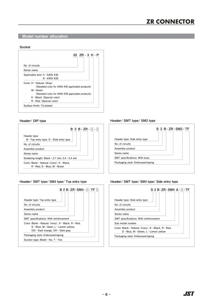 JST ZR connector technical document page 6