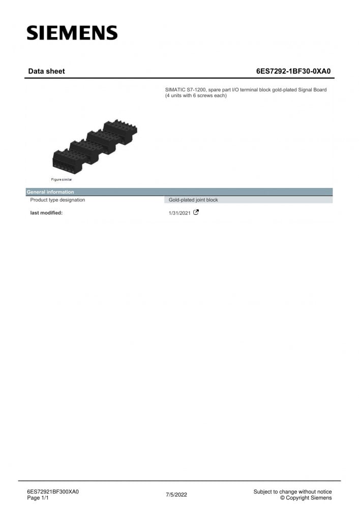 6ES72921BF300XA0 product datasheet page