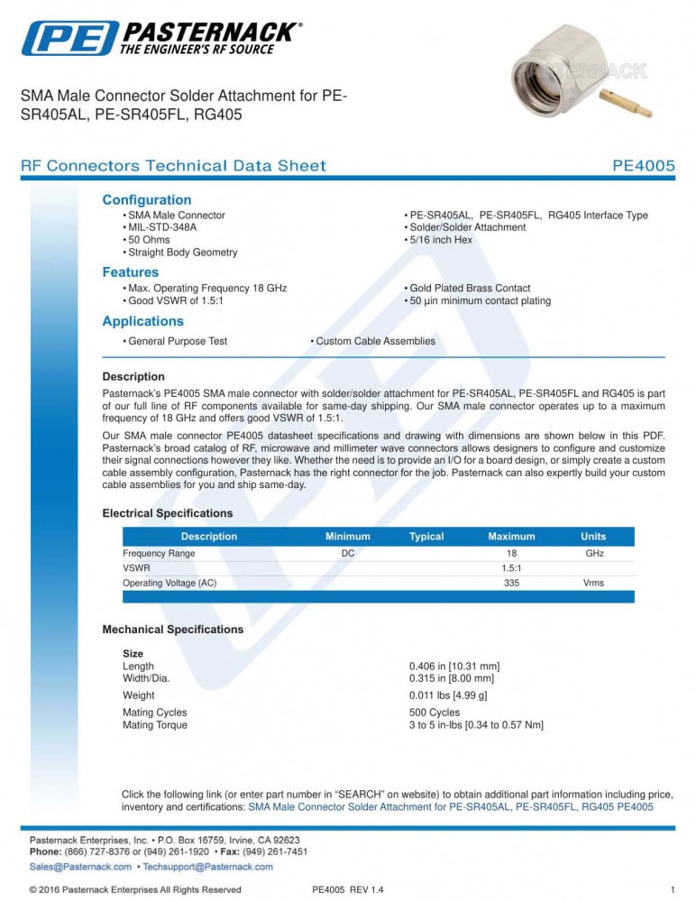 PE4005 technical document page 1