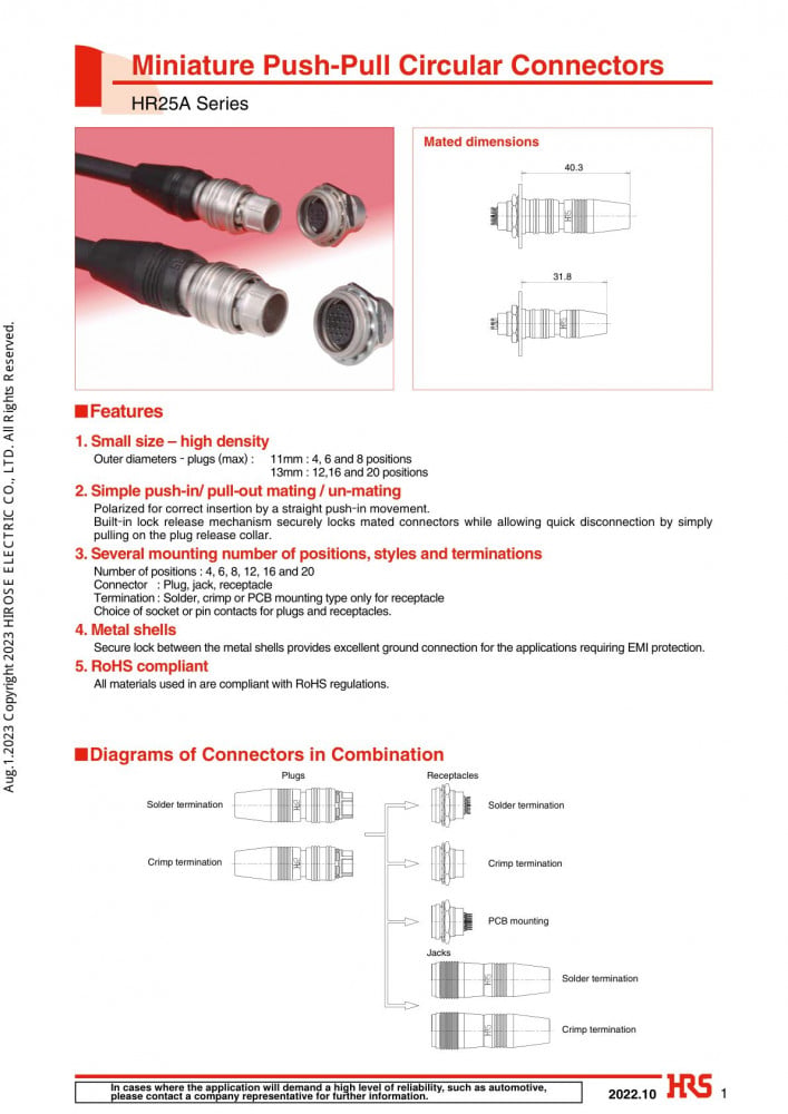 HR25A series datasheet page 1
