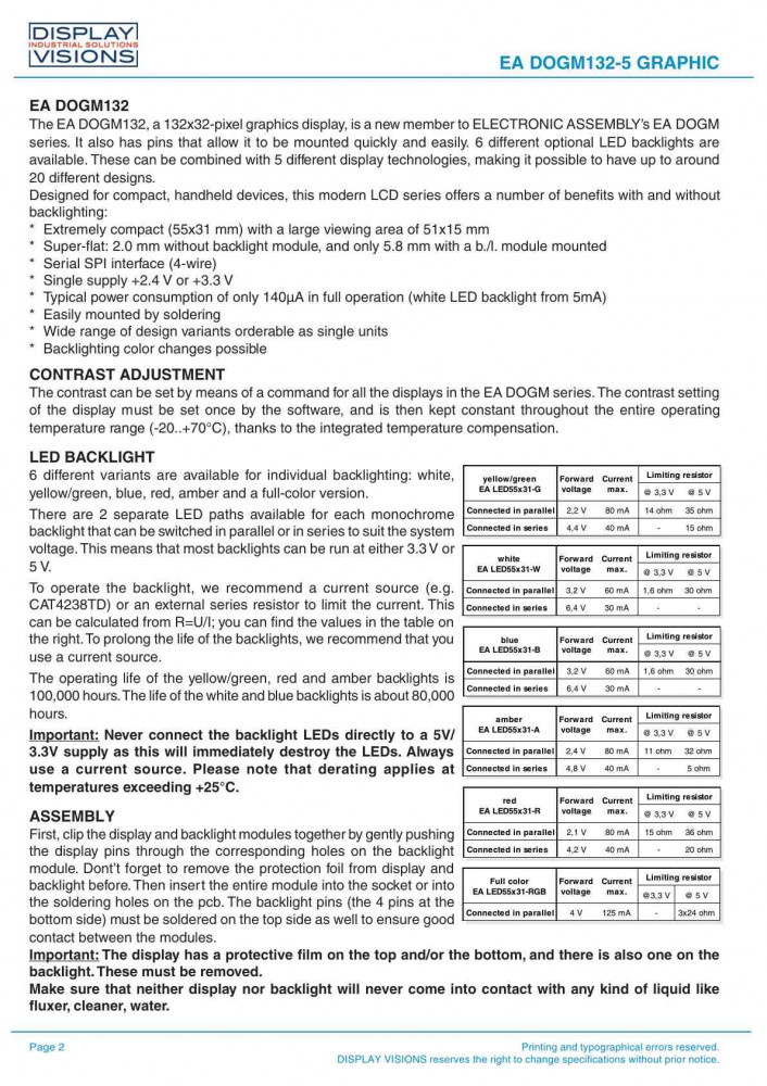 EA DOGM132W-5 documentation page 2