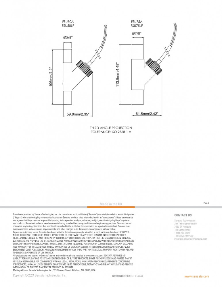 FSU series flow switches technical document, page 3