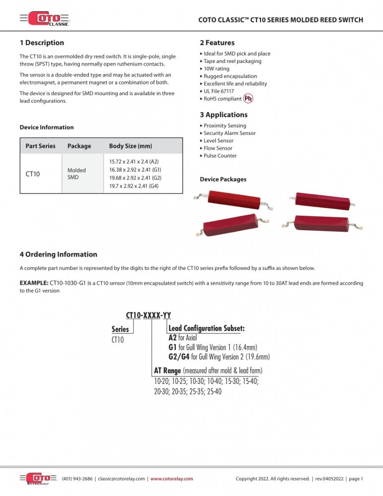 COTO CT10 datasheet page 1