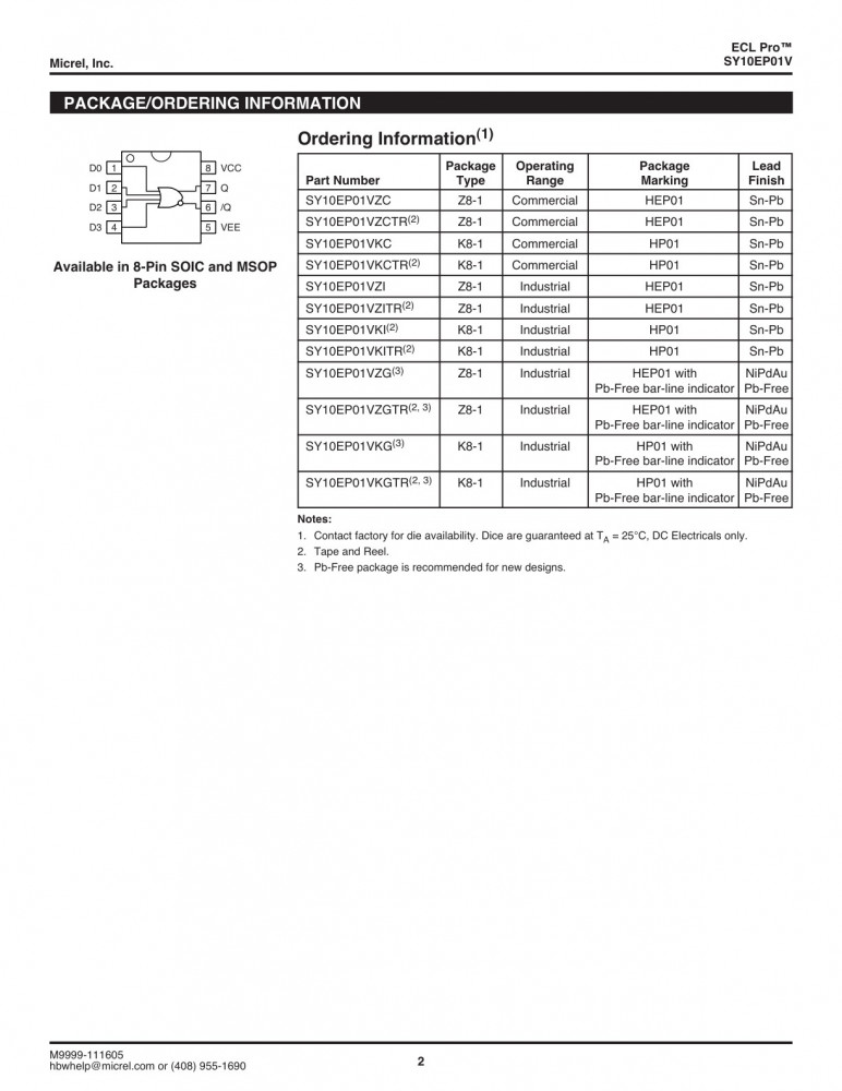 SY10EP01V datasheet page 2